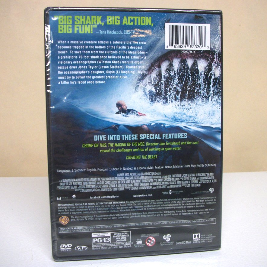 The Meg DVD Rated PG-13 2-disc Jason Statham monster killer shark ...