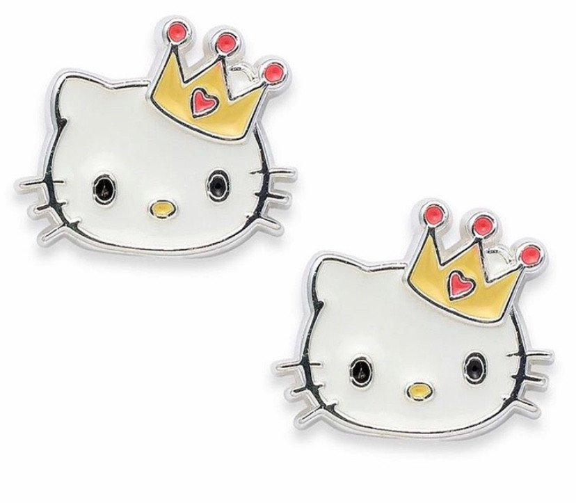 Hello Kitty Sterling silver Enamel Studs With Crown