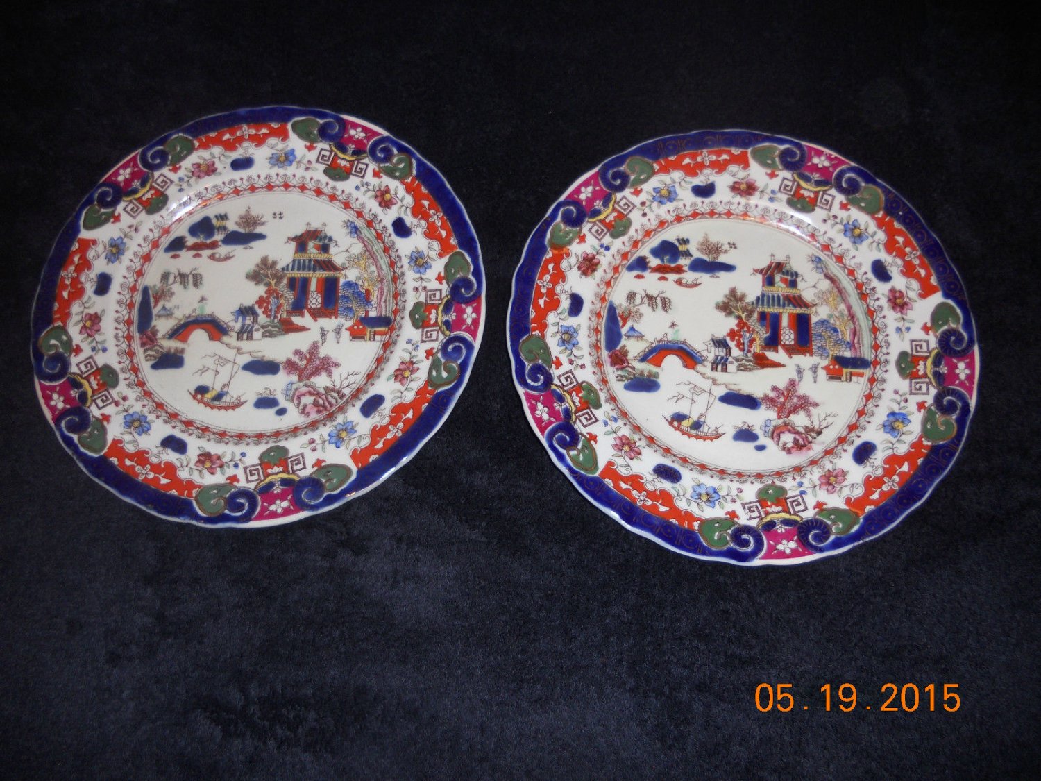 ANTIQUE MASONS IRONSTONE PLATES 10.75" PEKING JAPAN UNDERSIDE DESIGN ...
