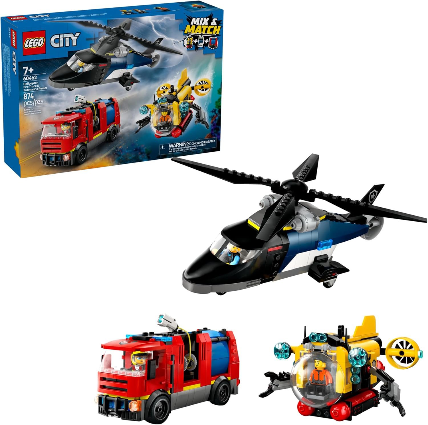 LEGO City Helicopter, Fire Truck & Submarine Remix Kids Toy 60462