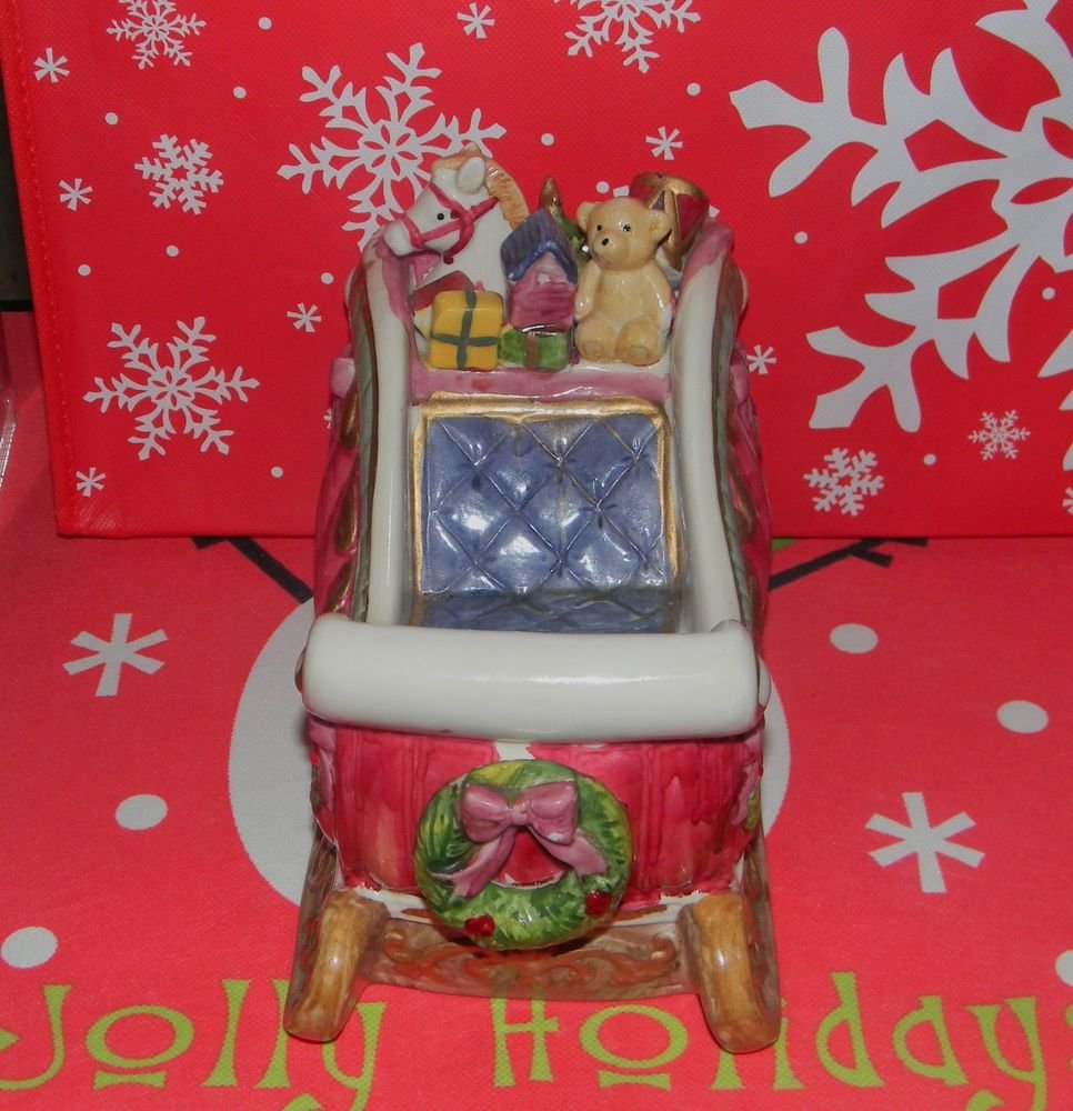 Hand-Painted Ceramic Sleigh with Gifts