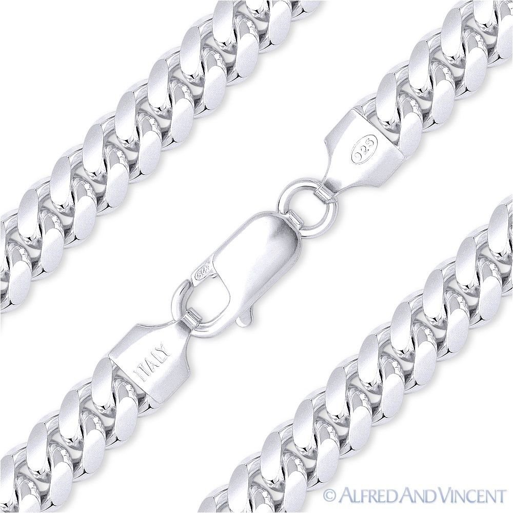 7mm Miami Cuban Curb Link Men's Chain Necklace in 925 Sterling Silver w ...
