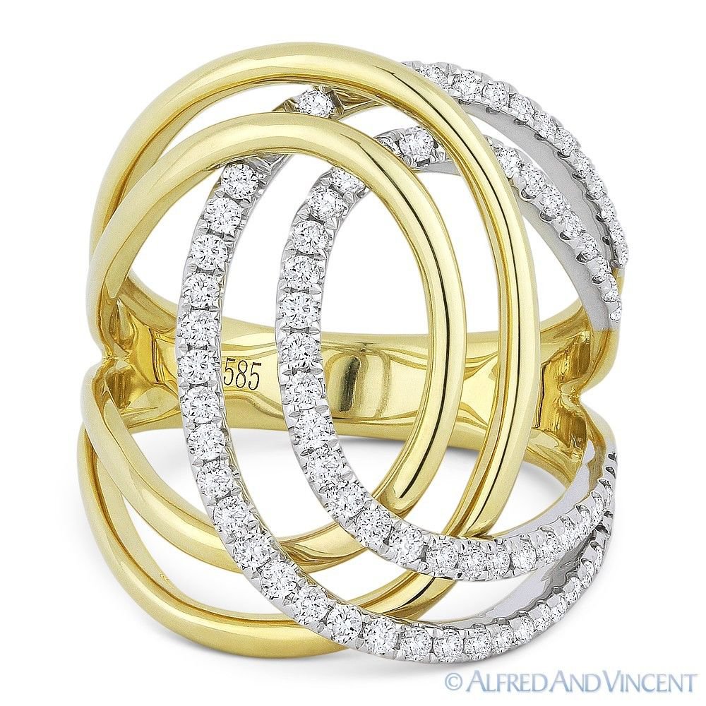 0.74 ct Round Cut Diamond Right-Hand Overlap Loop Wrap Ring in 14k ...