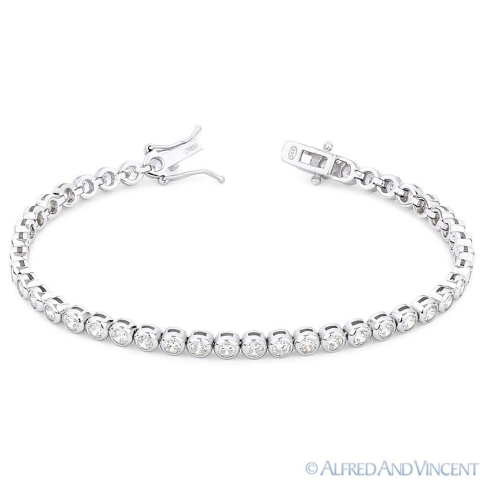 4mm Round Cut Cubic Zirconia CZ Crystal Tennis Bracelet in .925 ...