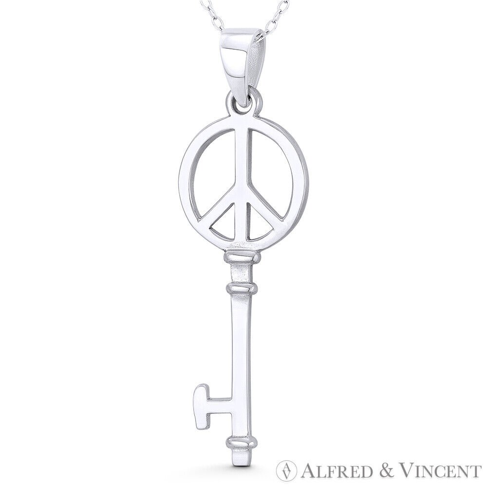 Peace Sign Hippie Symbol Skeleton Key-to-Heart Charm 925 Sterling ...