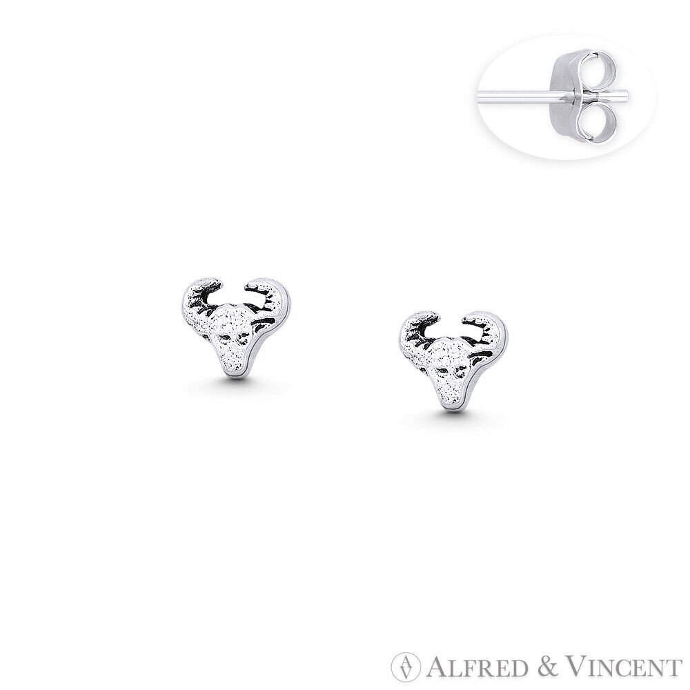 Taurus the Bull Zodiac Sign Charm Stud Earrings in Oxidized .925 ...