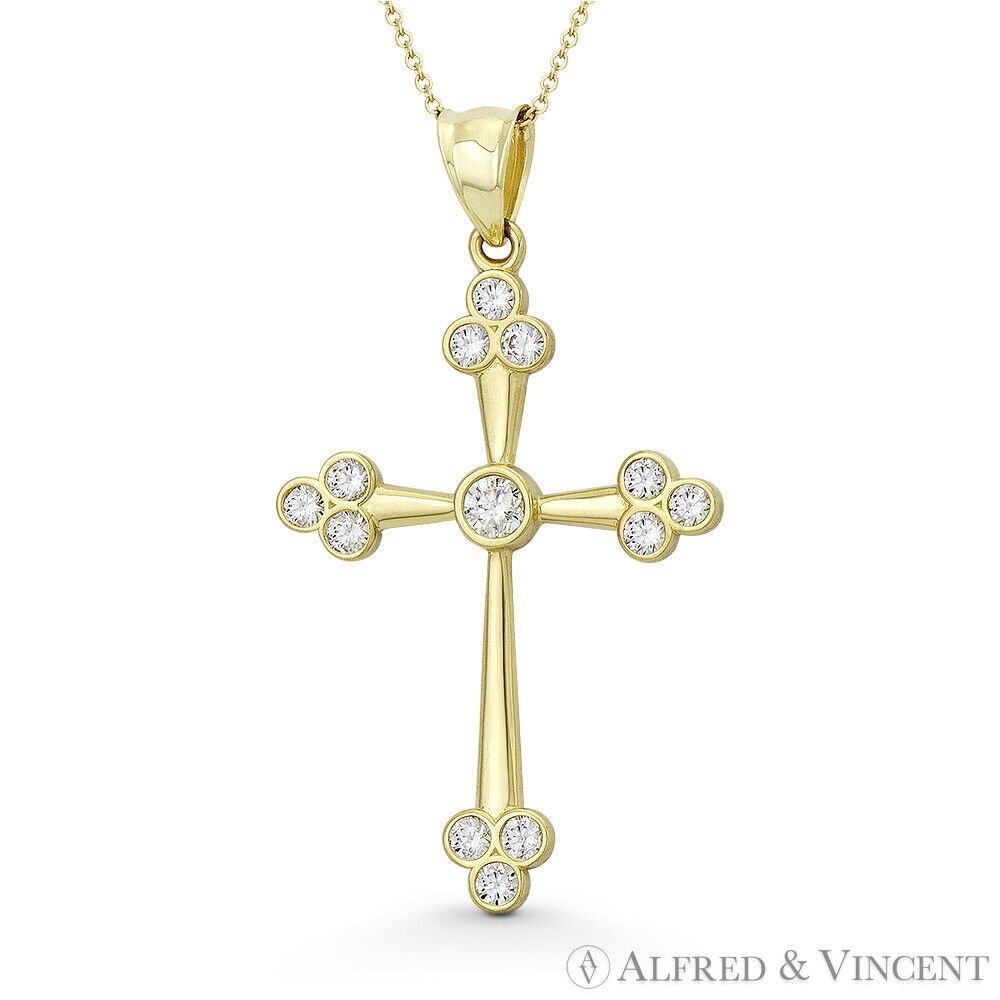 St. Thomas Botonee Cathedral Cross CZ Crystal 36x21mm Pendant in 14k ...