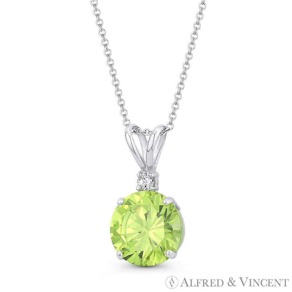 Round Cut Simulated Peridot & Clear Cubic Zirconia CZ Pendant in 14k ...