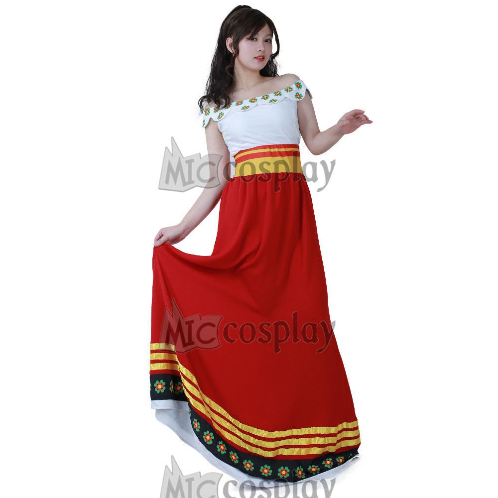 The Book of Life Maria Posada Cosplay Costume Dress Blouse Skirt Tube Top