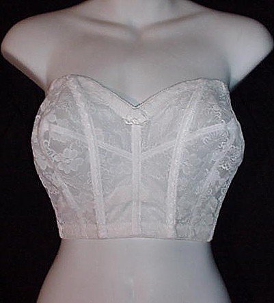 BUSTY! Vintage SHEER WHITE LACE Sexy STRAPLESS Bra Women's Sz Extra ...