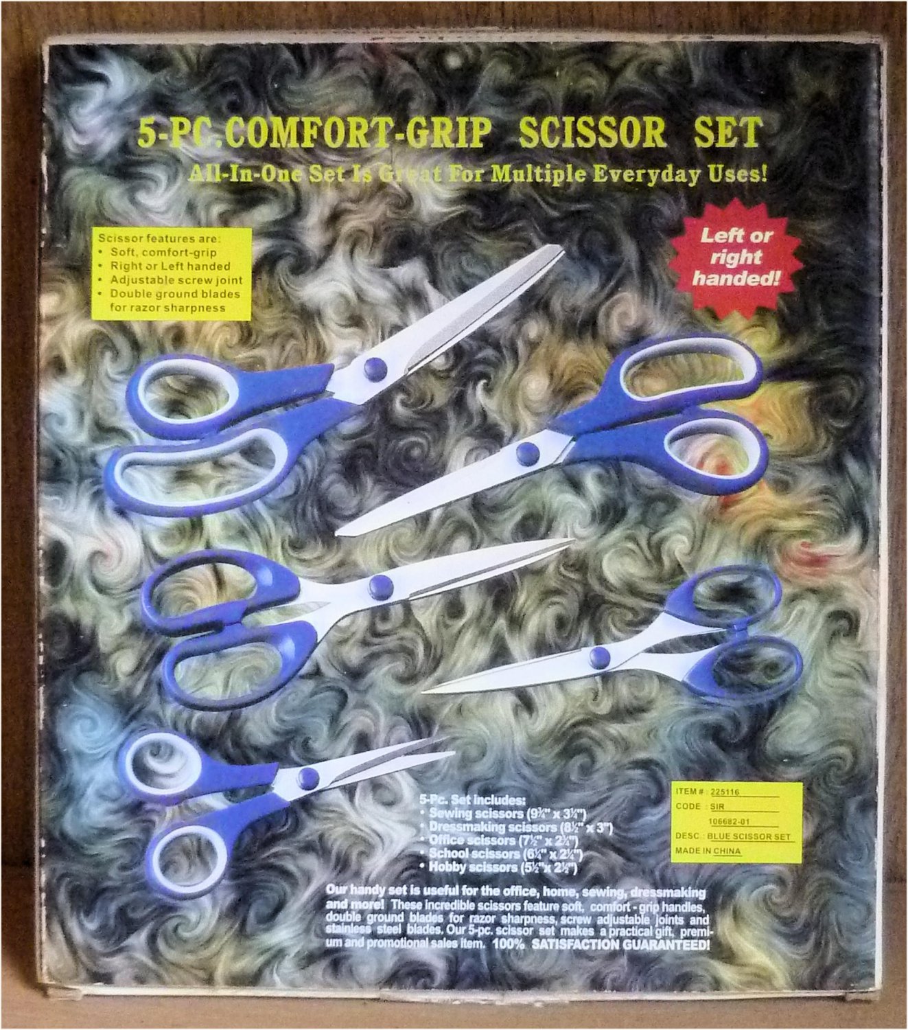 Comfort Grip 5 PC Scissor Set 5.5" to 9.75" Blue New in Box