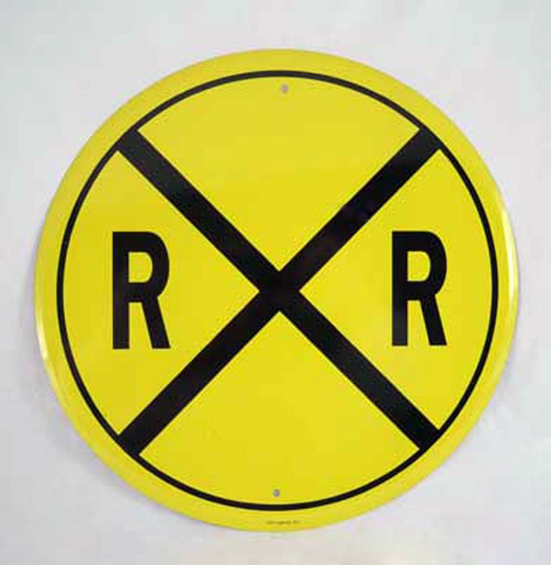 Round RR Crossing Tin Metal Sign Xing Railroad