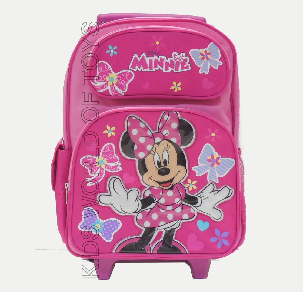 Disney Minnie Mouse Rolling Backpack 16" Pink And Blue Bows Girls ...