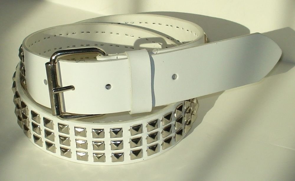 MEN WOMAN GOTH PUNK SILVER STUD STUDDED WHITE BELT S M L XL