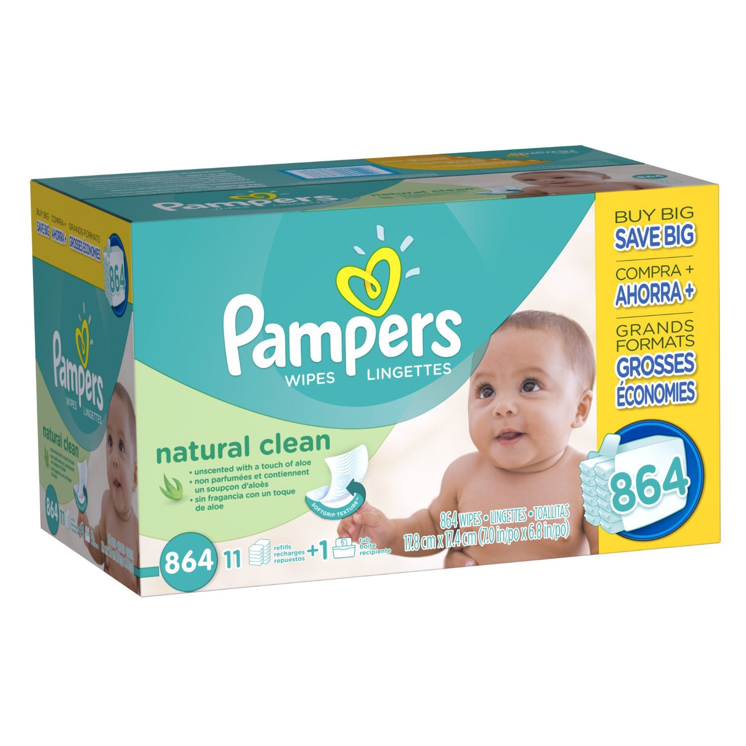 Pampers Natural Clean Unscented Baby Wipes Tub with Refill packs 864 ...