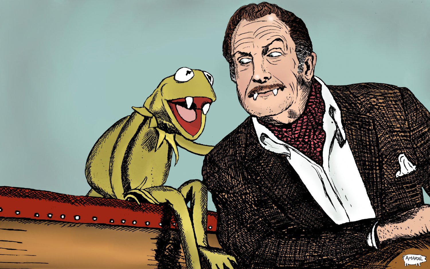 Vincent Price and Kermit the Frog Amaral Cartoons Poster