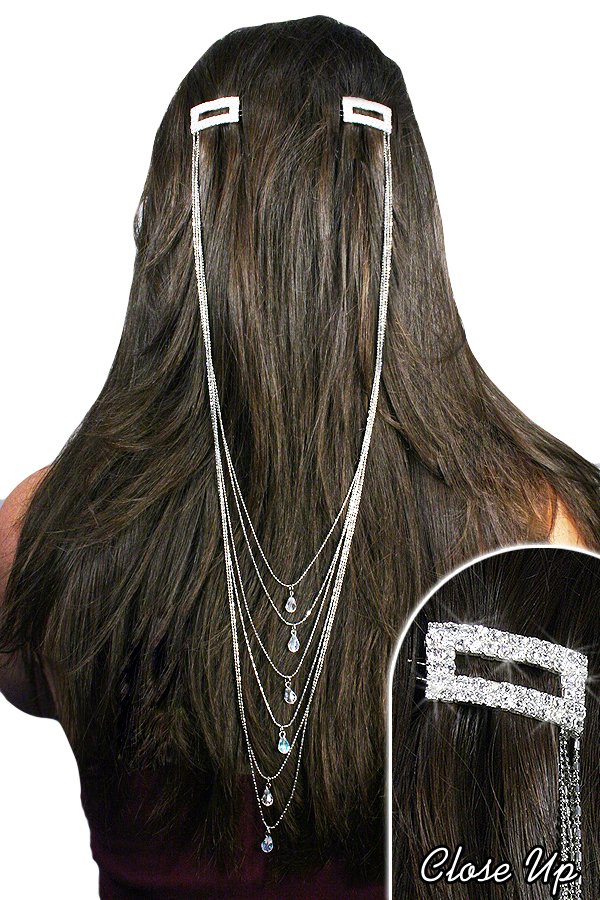 SWW19074HJ - CLEAR GENUINE AUSTRIAN CRYSTAL RECTANGLE CLIPS AND HAIR CHAIN