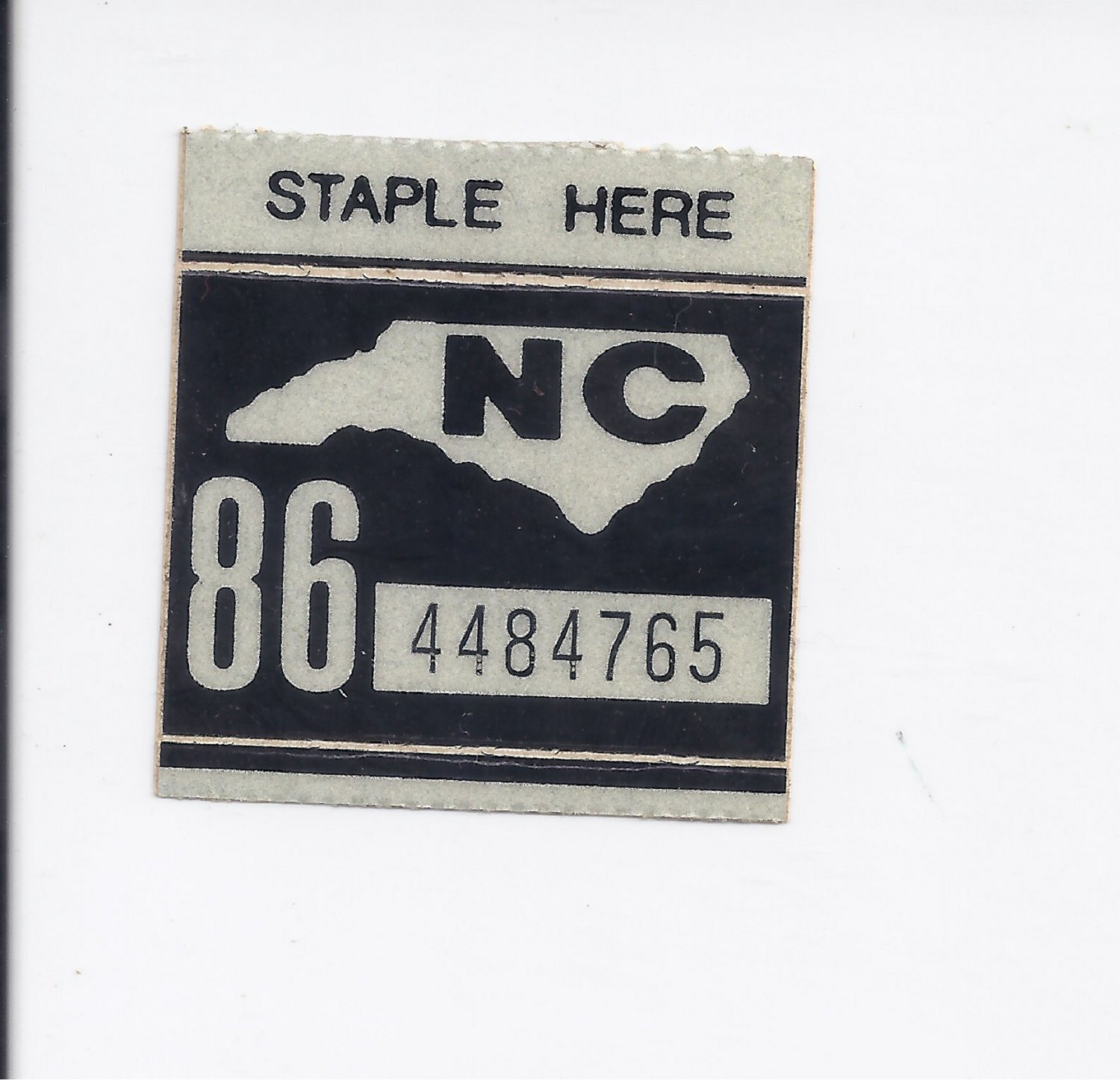1986 North Carolina NC NOS License Plate Validation Sticker