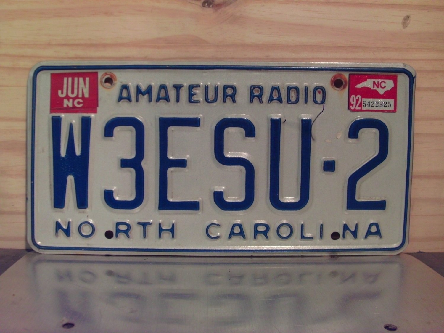 1992 North Carolina NC Amateur Radio License Plate W3ESU-2 VG NCO2