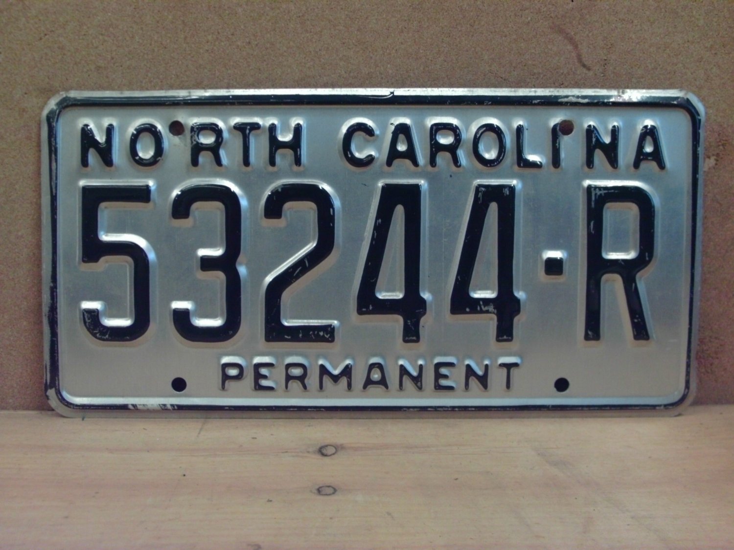 1980s North Carolina Permanent License Plate NC #53244-R VG NCO1