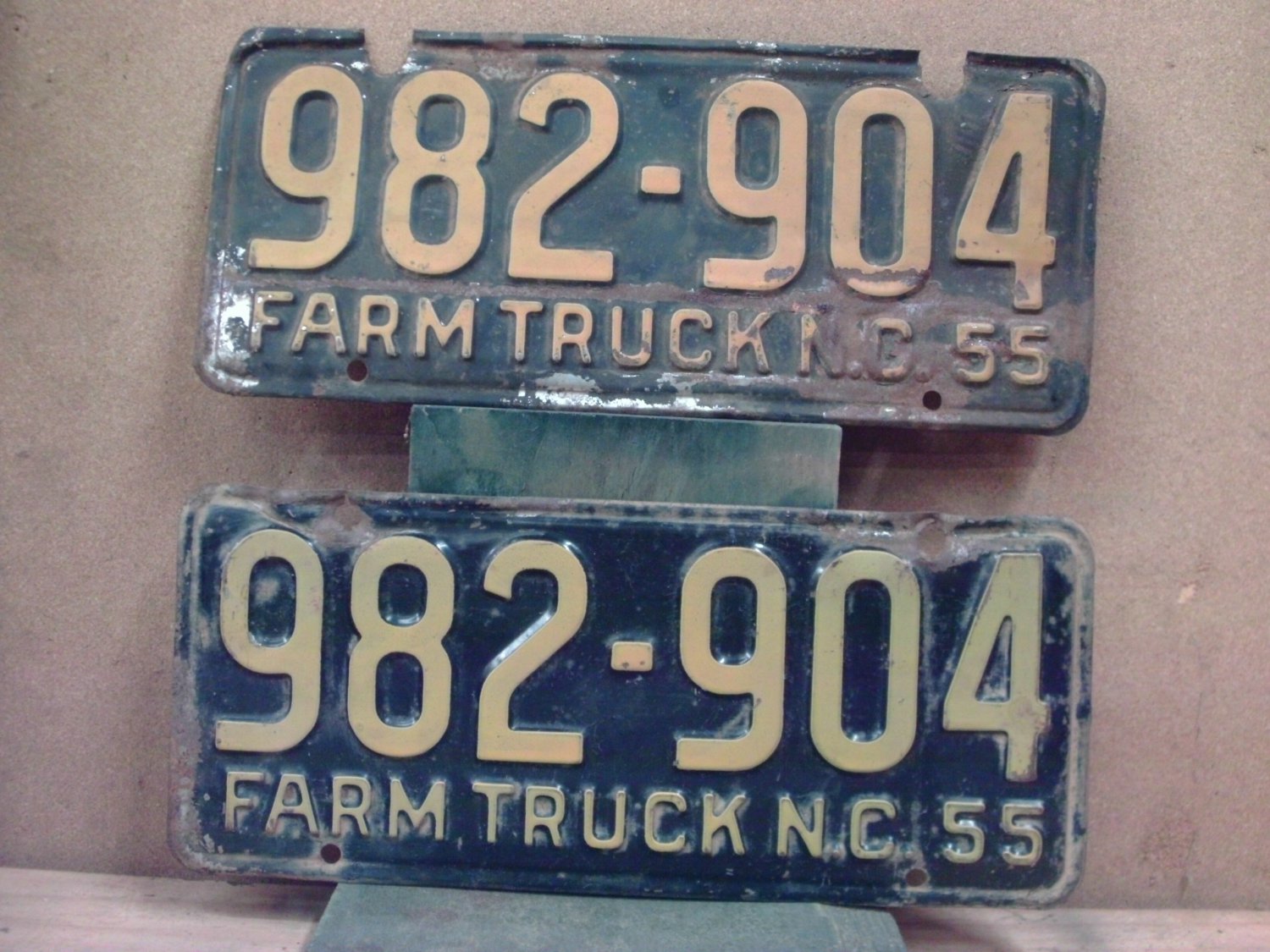 1955 North Carolina NC Farm Truck License Plate 982-904 Pair NCF1