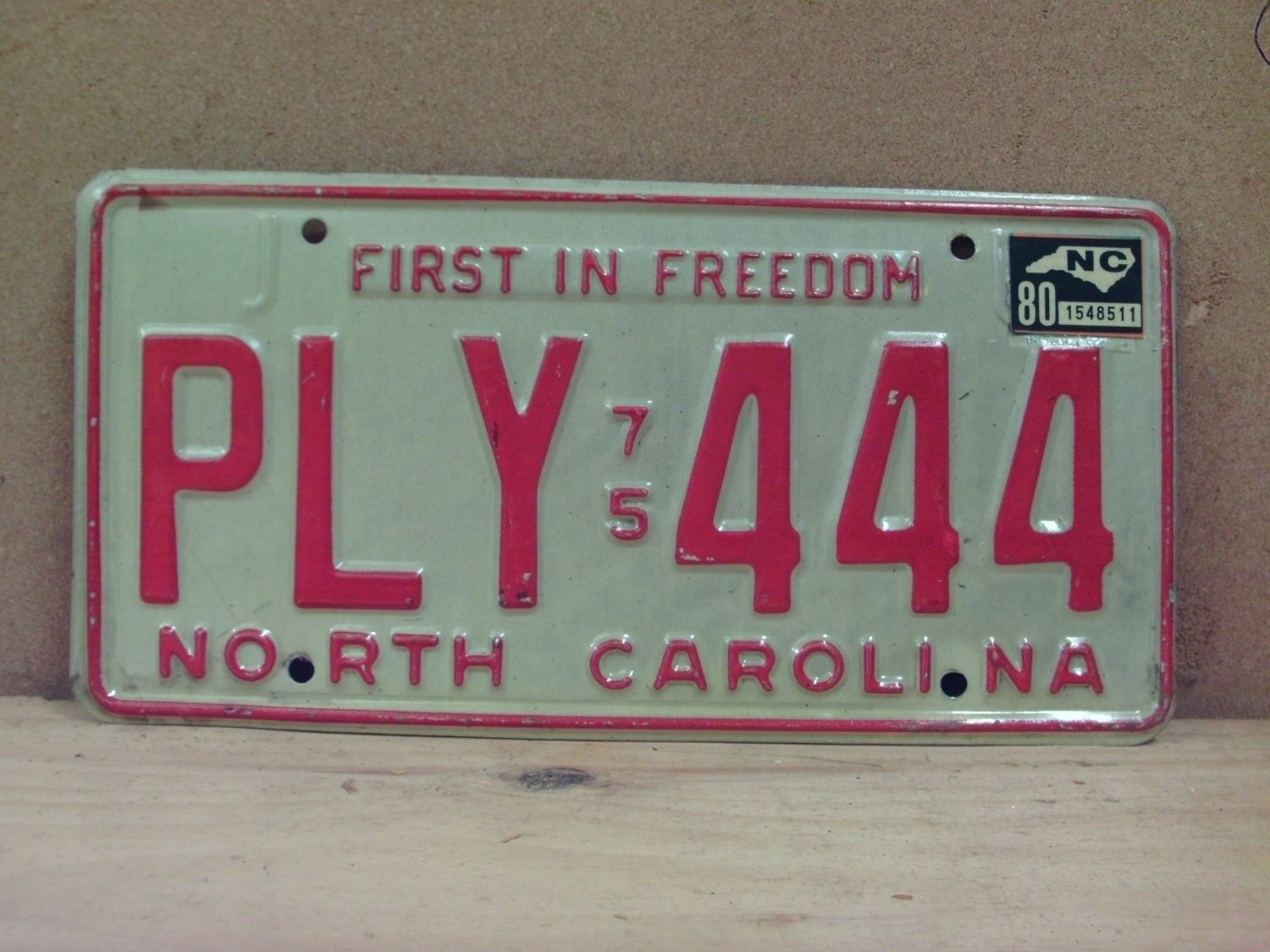 1980 North Carolina NC Passenger YOM License Plate PLY-444 VG NCY3