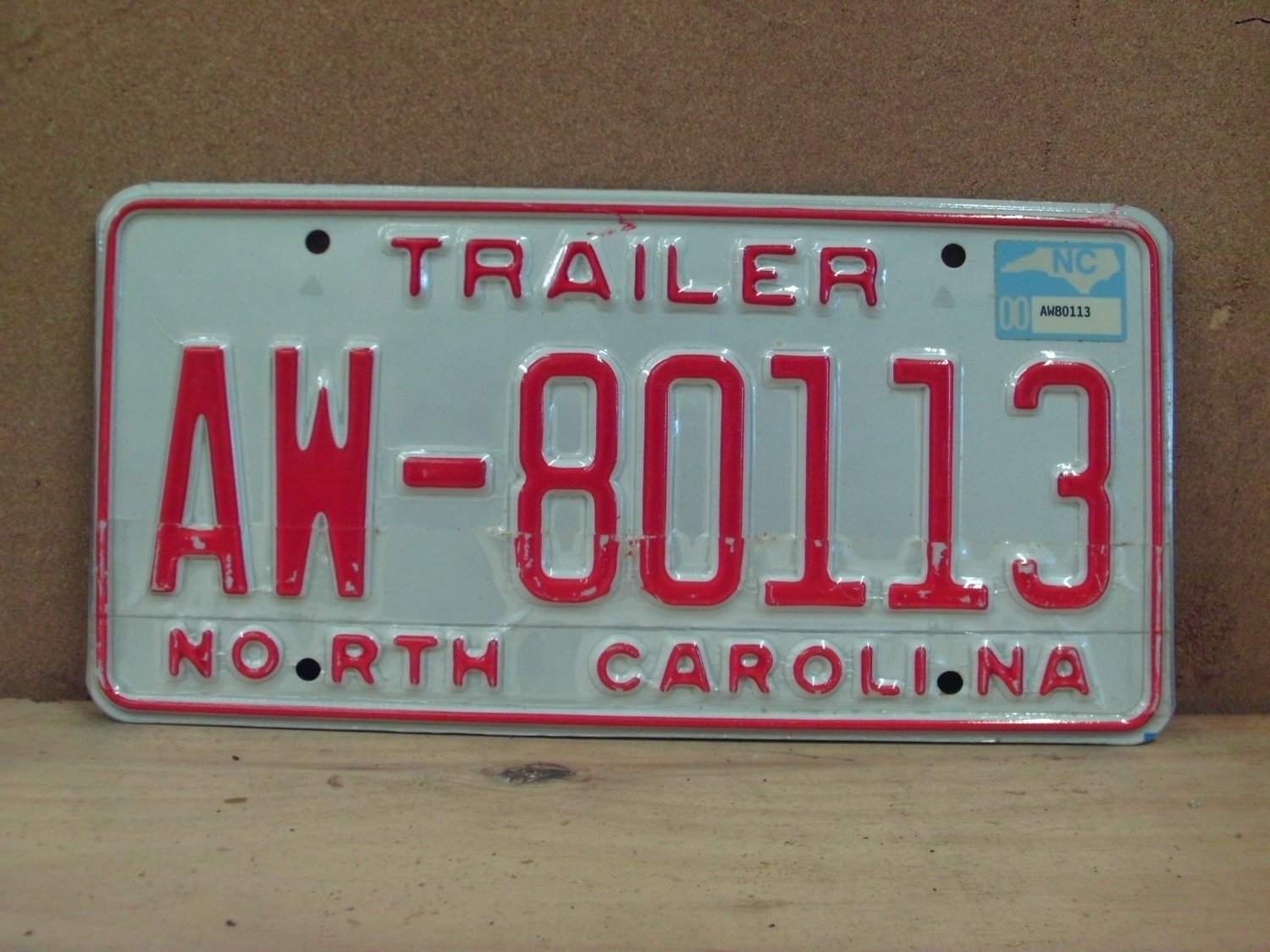 2000 North Carolina NC Error License Plate AW-80113 Sheeting NCO1