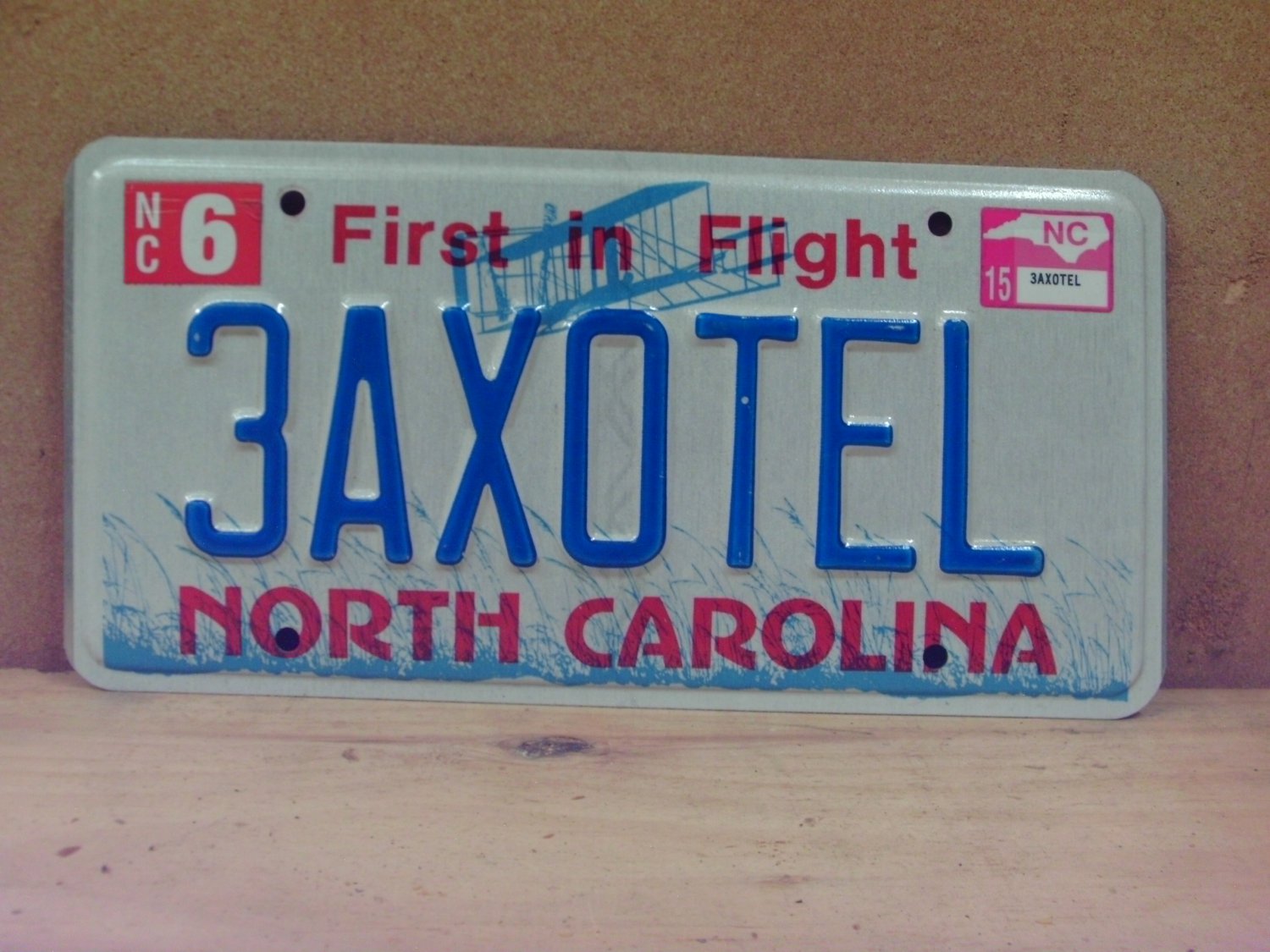 2015 North Carolina Vanity License Plate NC 3AXOTEL NCT1