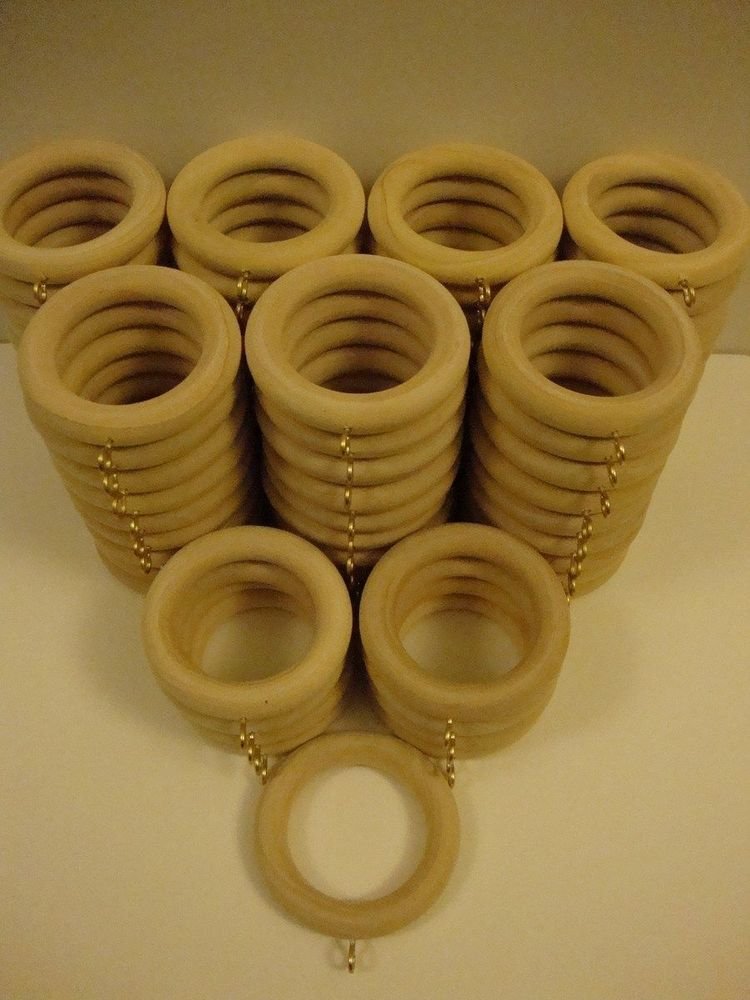 80 QTY: Solid Wood Unfinished Curtain Rings w/ brass eye hook 1 3/4" X ...