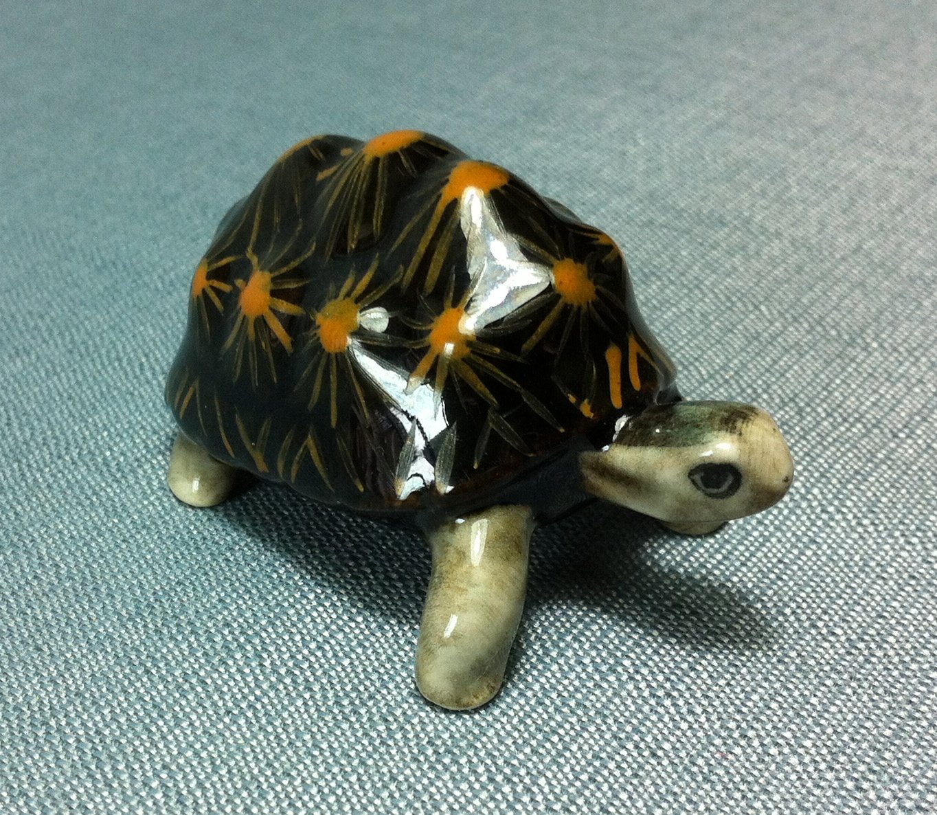 Turtle Black Miniature Funny Animal Hand Made Painted Ceramic Statue ...