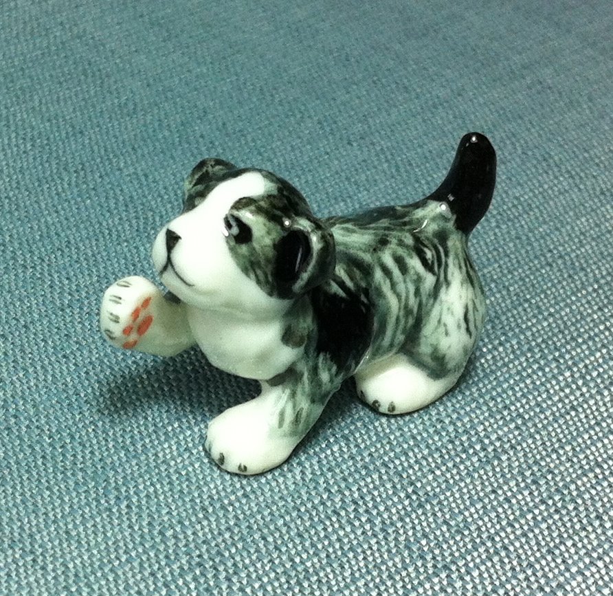 Puppy Dog Miniature Funny Animal Hand Made Painted Ceramic Statue ...