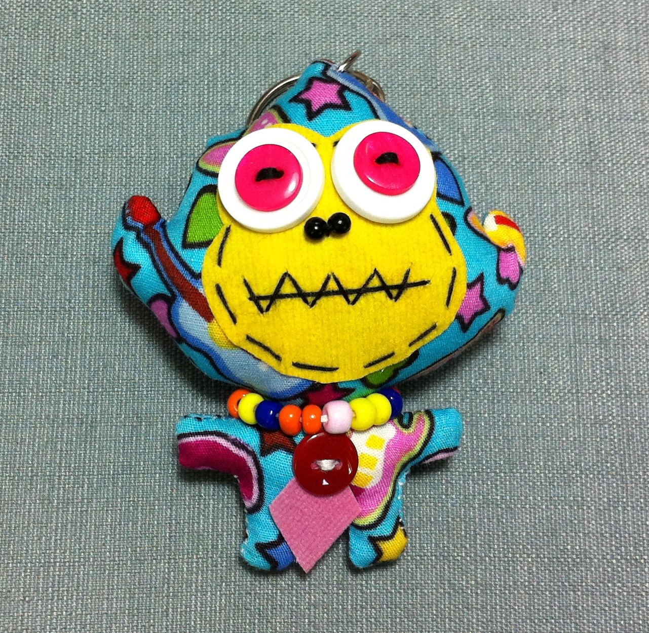 Funky Monkey Animal Blue Vintage Fabric Doll Funny Keyring Keychain Key ...