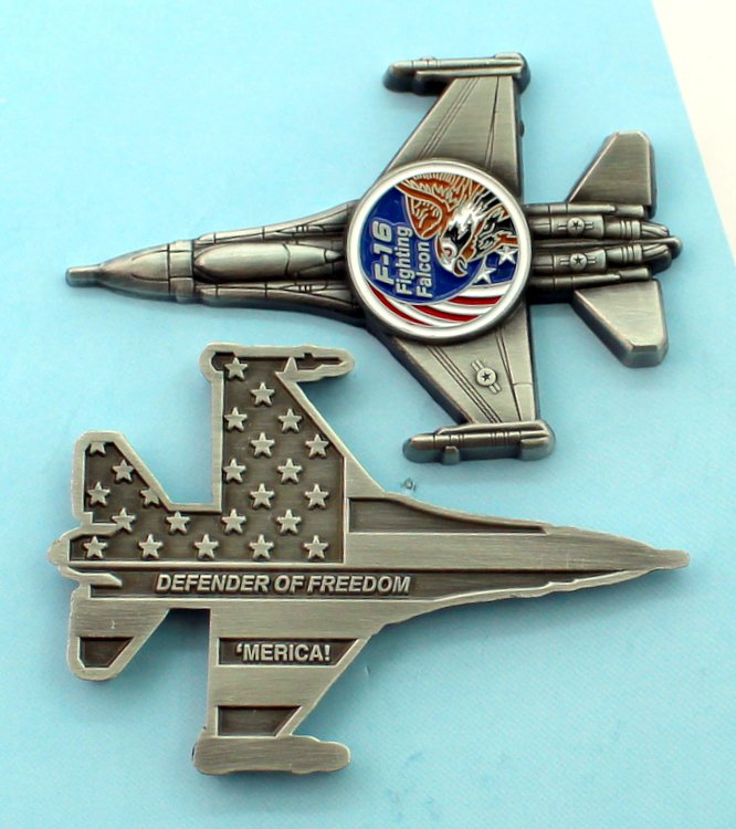 Challenge Coin F-16 fighting FALCON 2 1/2 inch long 1 3/4 in wide