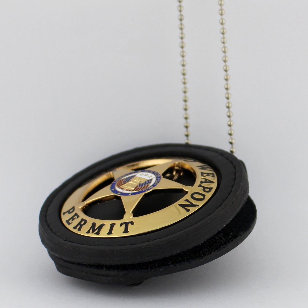 Concealed Weapon Badge Emblem Security Metal Badge 2 1/4 Inch & Holder