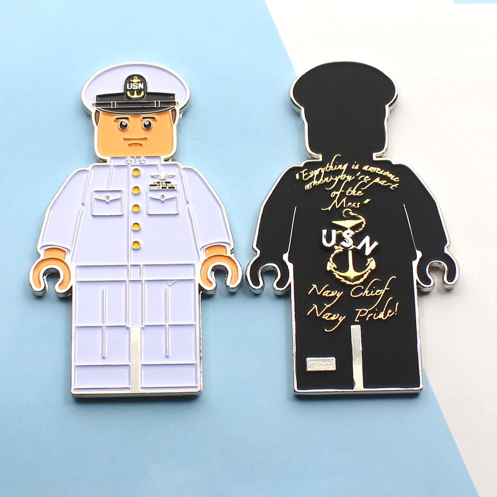 Challenge Coin Navy Chief USN Lego Man White Uniform