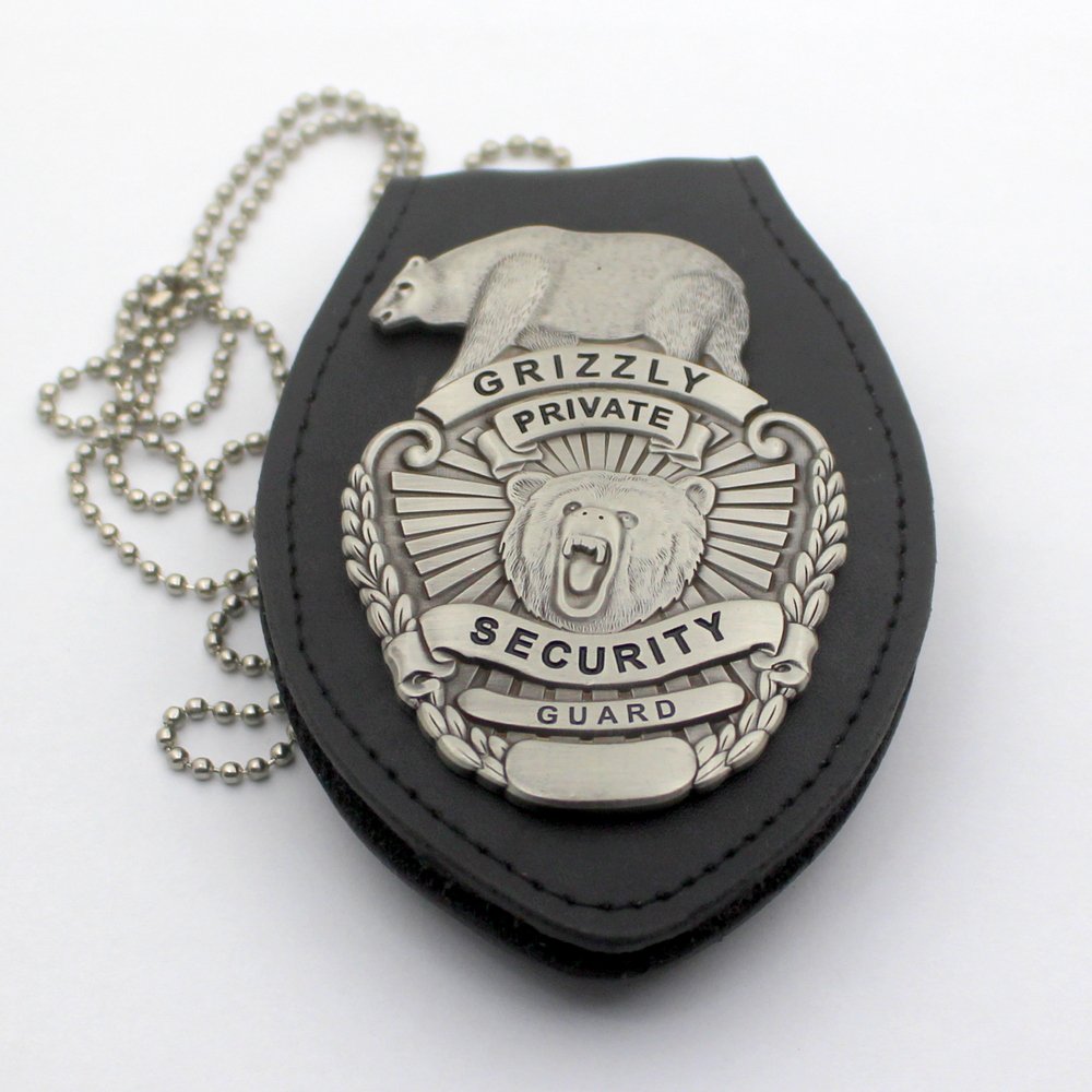 Security Office Guard Metal Badge Grizzly Private & Leather Holder