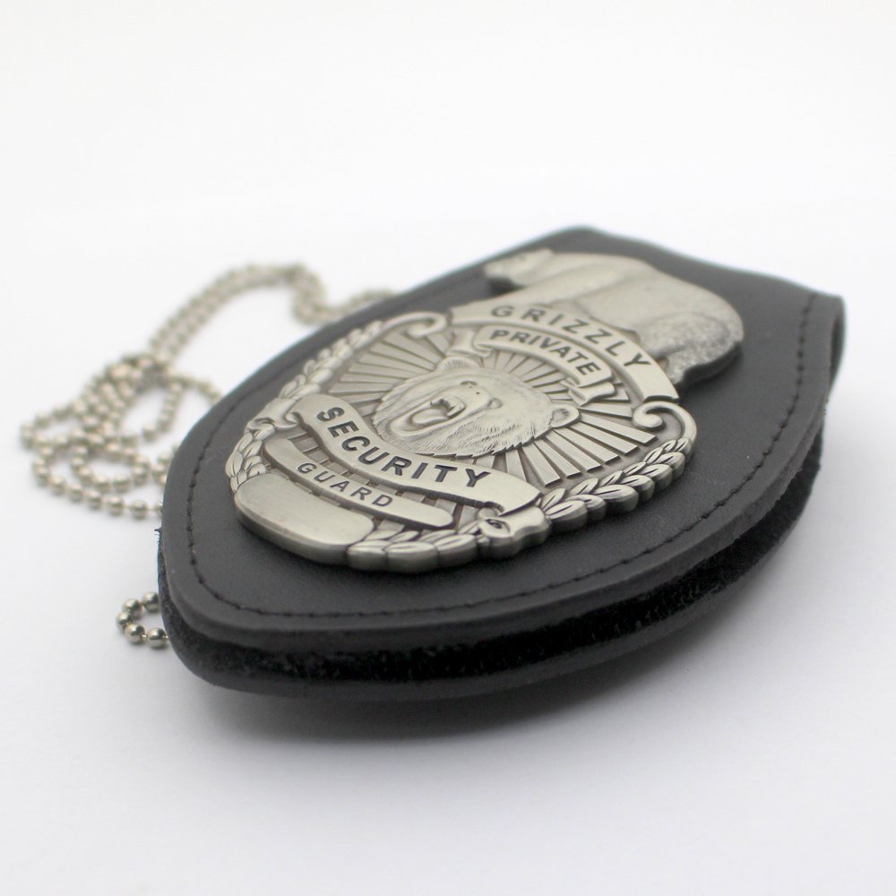 Security Office Guard Metal Badge Grizzly Private & Leather Holder