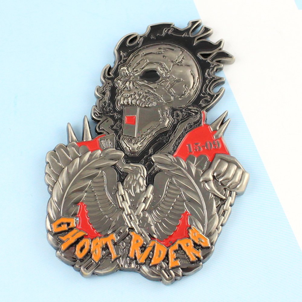 Challenge Coin Military Huge 4 Inch 5 Oz Motorcycle Skull Ghost Riders ...