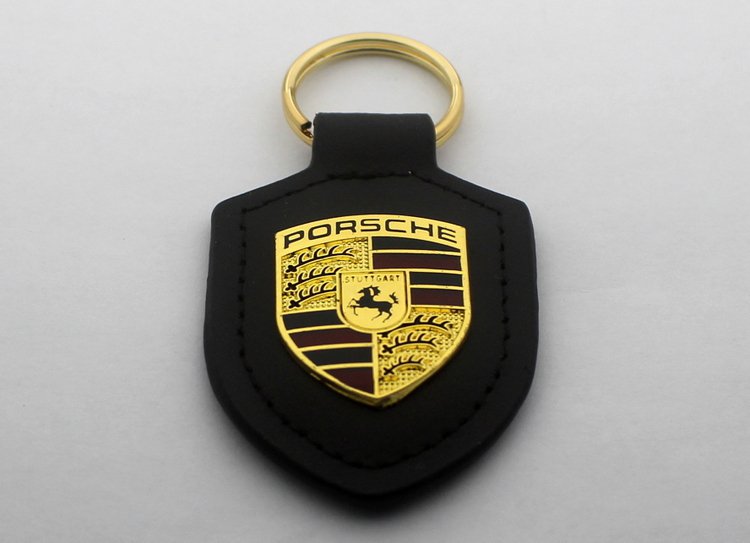 Porsche Leather Crest Keychain Key Chain Ring Auto Car