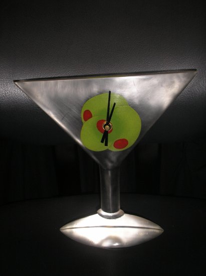 MARTINI GLASS SHAPED COCKTAIL CLOCK with OLIVES for WALL or can stand ...