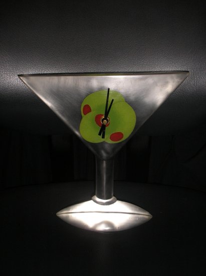 MARTINI GLASS SHAPED COCKTAIL CLOCK with OLIVES for WALL or can stand ...