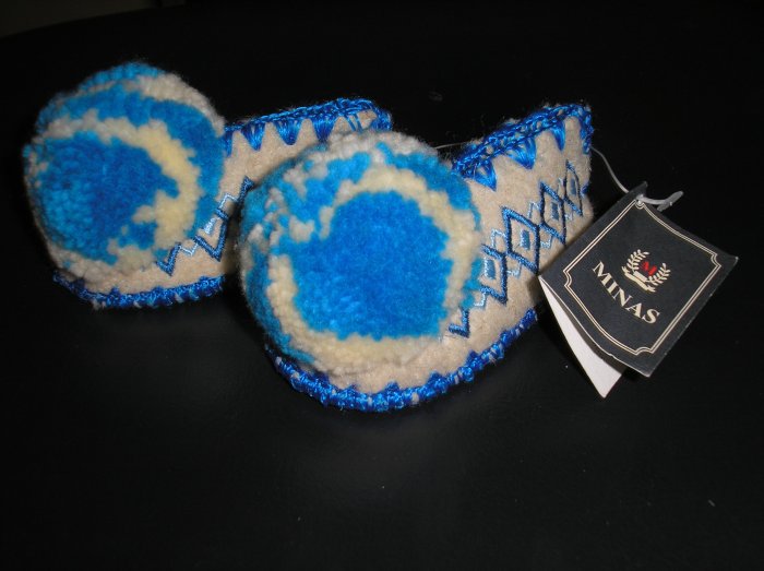 G. MINAS TRADITIONAL GREEK WOOLEN SLIPPERS LAMBS WOOL - INFANT SIZE 3.5 ...