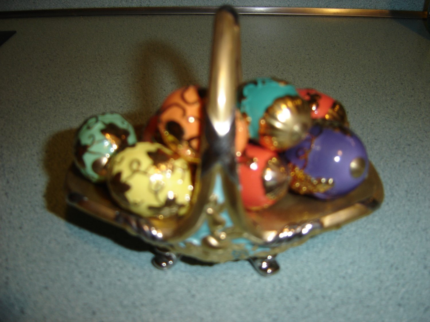 FRANKLIN MINT AUTUMN FABERGE EGG BASKET with 9 PORCELAIN EGGS ...