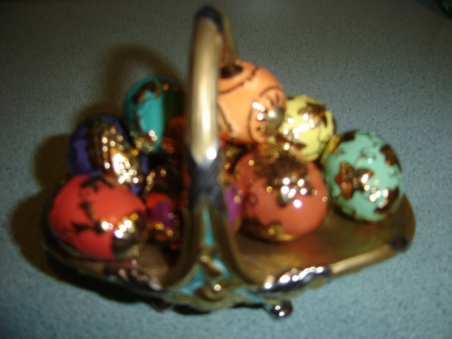 FRANKLIN MINT AUTUMN FABERGE EGG BASKET with 9 PORCELAIN EGGS ...