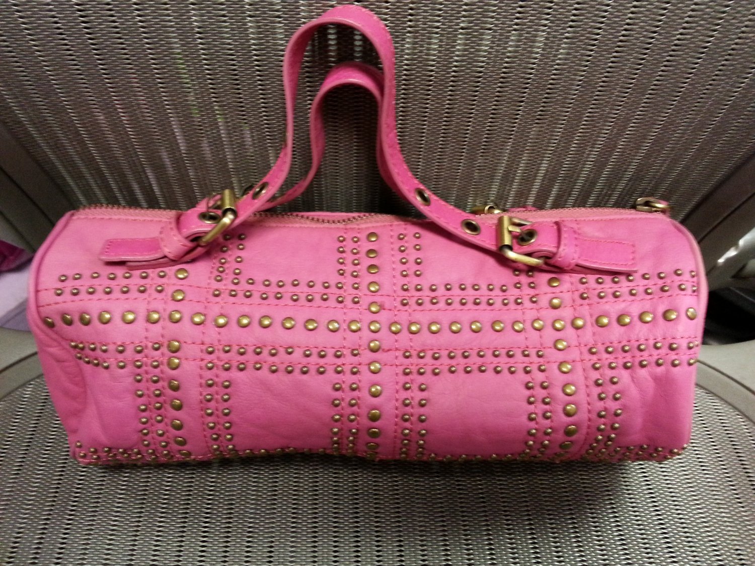 Nicole Miller Collection Mini Studded Fuschia Pink Barrel Bag!