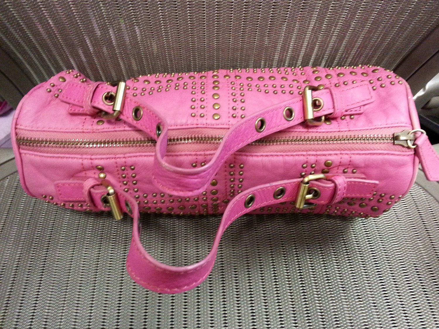 Nicole Miller Collection Mini Studded Fuschia Pink Barrel Bag!