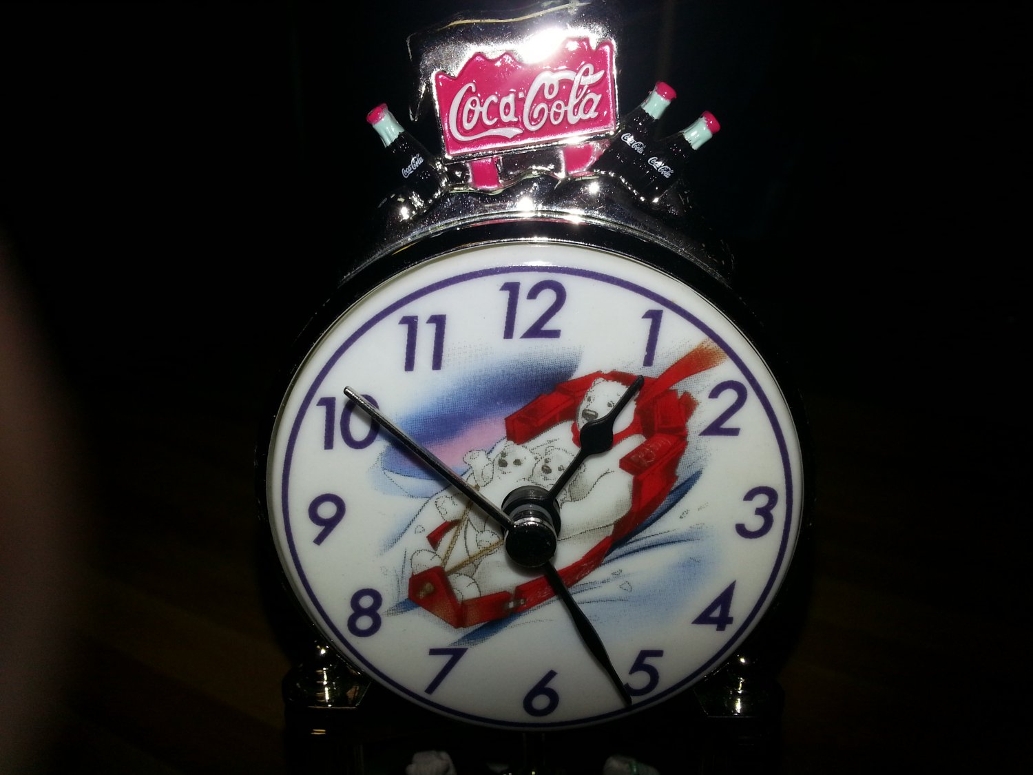 Coca Cola Polar Bear Collection Glass Dome Carousel Clock!