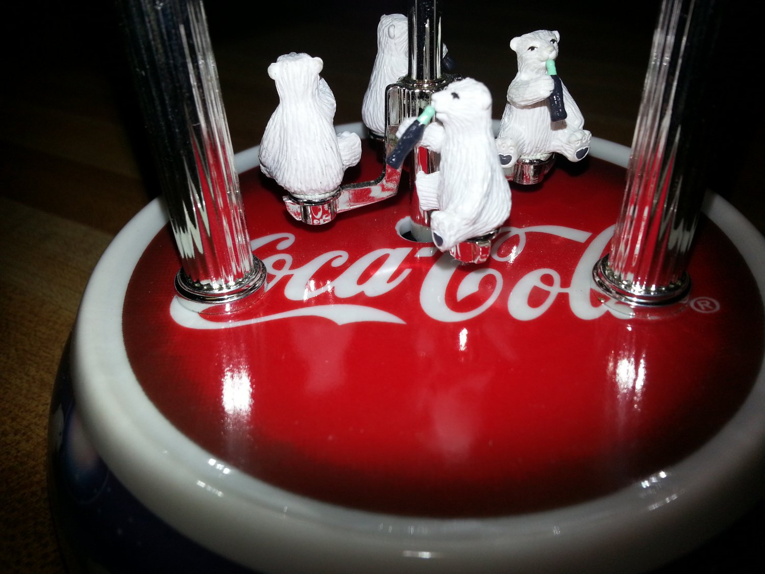 Coca Cola Polar Bear Collection Glass Dome Carousel Clock!