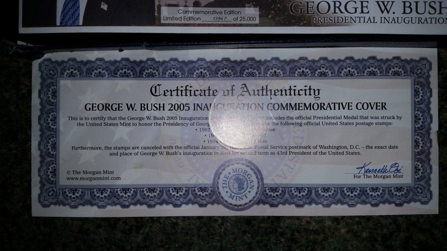 President George W. Bush Commemorative Inauguration Cover & Coin - Lim ...