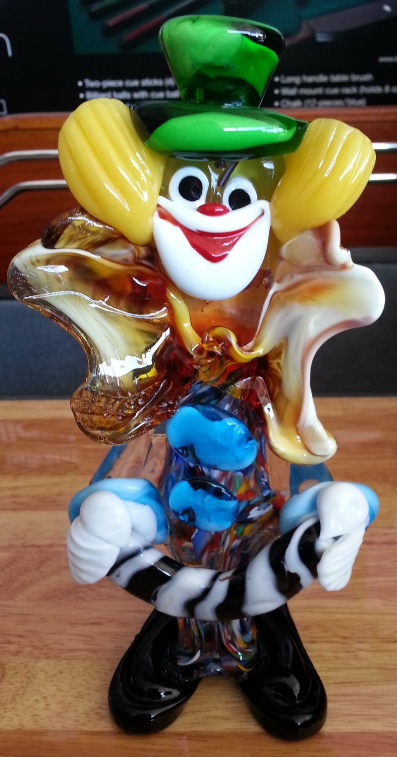VINTAGE 9" TALL MURANO ITALIAN GLASS ART CLOWN PLAYING ACCORDION!